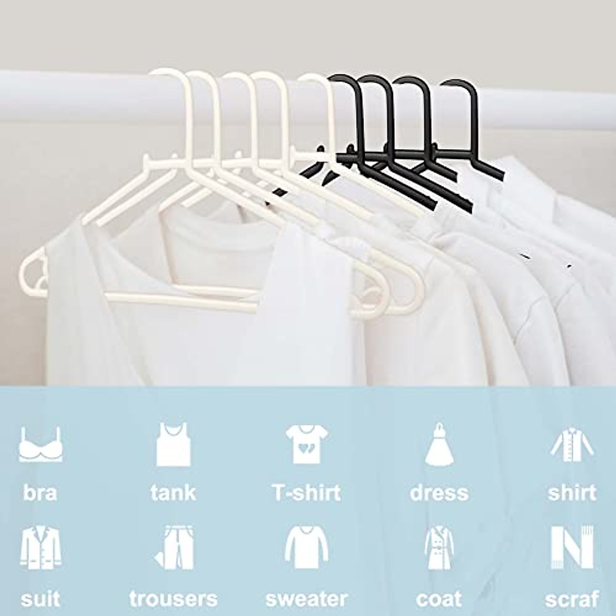 Black Plastic Hangers 20 Pack, Light Weight Durable Clothes Hangers Non-Slip Slim Heavy Duty Hangers G-Shape Standard Size Ideal for Tank T-Shirts Dresses Jackets Suits Blouses Ties Leggings (Black)