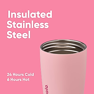 Owala SmoothSip Slider Insulated Stainless Steel Coffee Tumbler, Reusable Iced Coffee Cup, Hot Coffee Travel Mug, BPA Free 12 oz, Pink (Pucker Up)