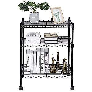 ZenStyle 3-Tier Adjustable Shelving Unit, Commercial-Grade Steel Wire Shelving Rack with 3" Wheels, Heavy Duty Storage Chrome Shelves for Garage, Kitchen, Living Room, 24" W x 14" D x 32.75" H, Black
