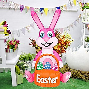 Toodour 4FT Easter Inflatable Bunny Decorations - Inflatable Easter Bunny with Egg, Easter Blow up Outdoor Yard Decoration Built-in LED Lights for Easter, Holiday, Party, Yard, Garden, Lawn,
