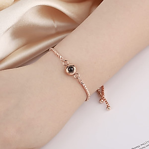 Nergaebe Custom Photo Bracelet Personalized Photo Projection Bracelet Box Chain Circle Photo Bracelets with Picture Inside for Women/Men/Couple/Friends