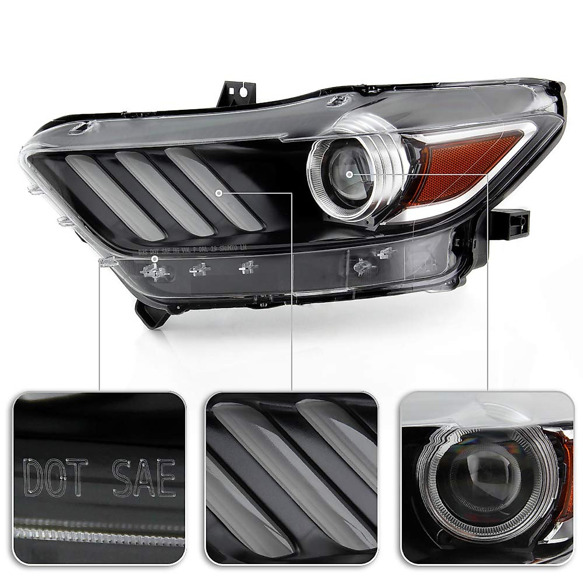 ACANII - For [HID/Xenon Model] 2015-2017 Ford Mustang LED Tube Projector Headlight Headlamp Assembly Left Driver Side