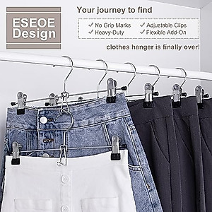 Add-On Metal Pants Hangers with Clips,ESEOE Skirt Hangers Space Saving with Cascading Hook,Adjustable Non-Slip Clip Hangers for Pants, Jean, Shorts, Heavy Duty Skirt Hangers for Women,10 Pack