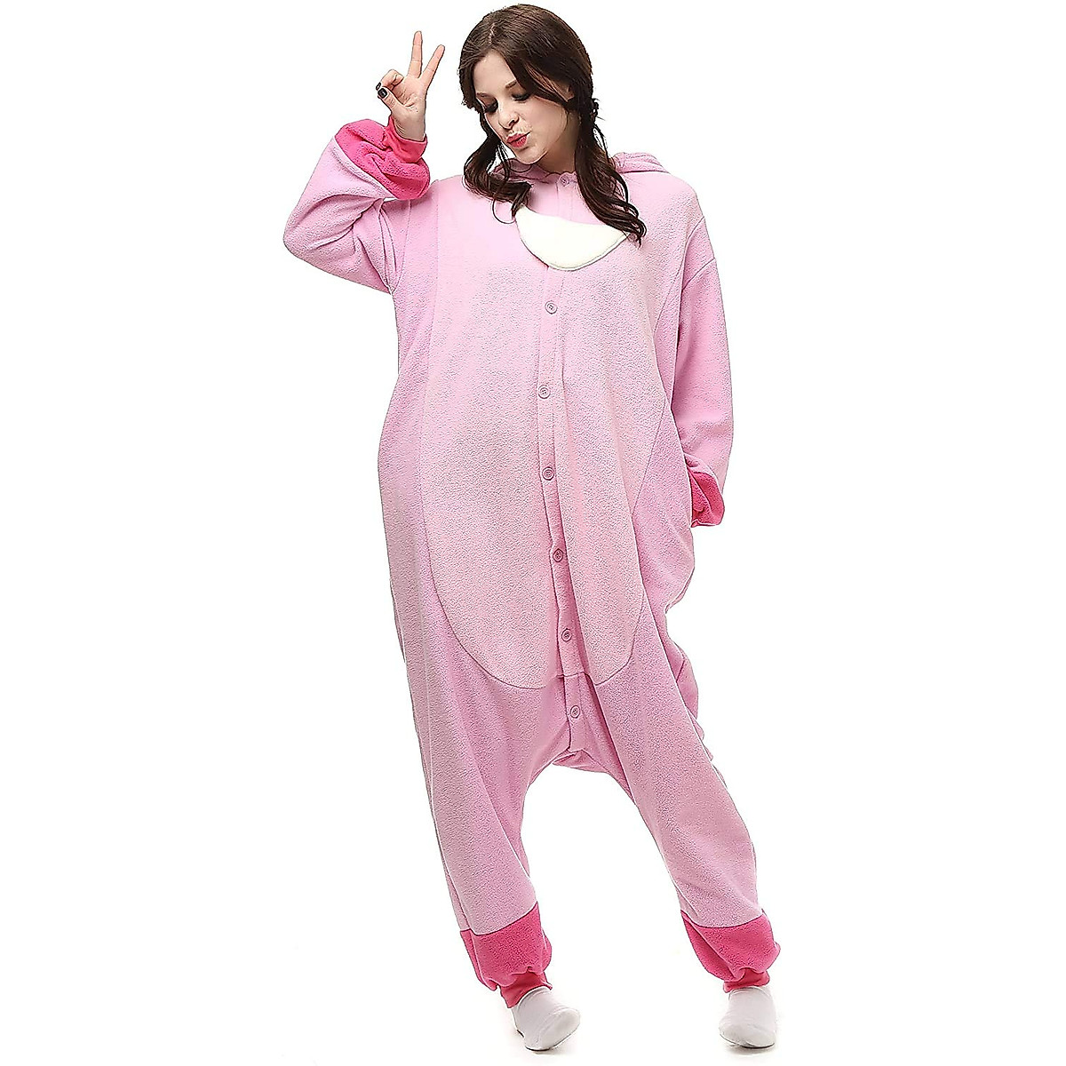 HAPPY LIVES Adult Women Onesie Pajama Halloween Costumes for Adult and Teenagers (Pink Stitch, X-Large)