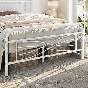 Yaheetech Queen Metal Bed Frame with Criss-Cross Design, Ample Underbed Storage Space, Heavy Duty Slat Support, No Box Spring Needed, White
