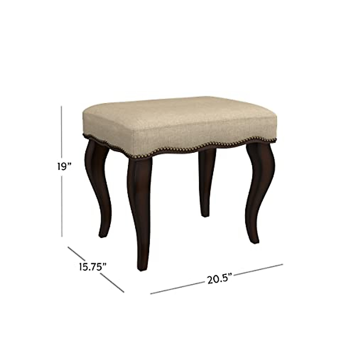 Hillsdale Furniture Hamilton Backless Vanity Stool, Burnished Oak Wood and Ivory Upholstery with Nail Head Trim