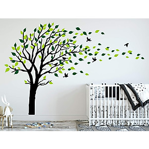 LUCKKYY Tree Blowing in The Wind Tree Wall Decals Wall Sticker Vinyl Art Kids Rooms Teen Girls Boys Wallpaper Murals Sticker Wall Stickers Nursery Decor Nursery Decals (Black)