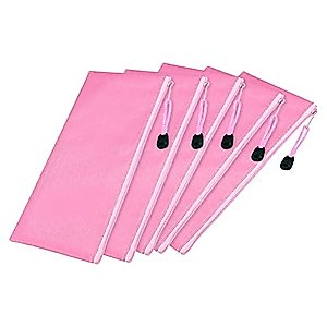 YOKIVE 5 Pack Waterproof Zipper Bags, Pencil Case Travel Storage Bag | Makeup Supply Files Organizer Pouch, Great for Office(Pink, A6)
