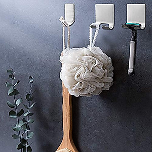 8 Pcs Self Adhesive Metal Dual Wall Hooks, FineGood Stainless Steel Waterproof Hanger Wall Mounted Double Hooks Heavy Duty Sticky Utility Storage Hooks for Bathroom Bedroom Kitchen