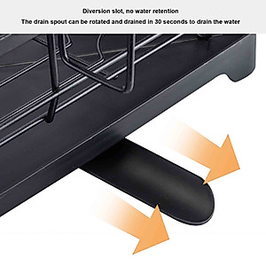 2 Tier Dish Drying Rack, Home Multi-Function Stainless Steel Large Capacity Counter Sink Drain Holds, with Swivel Drainer Spout,Black
