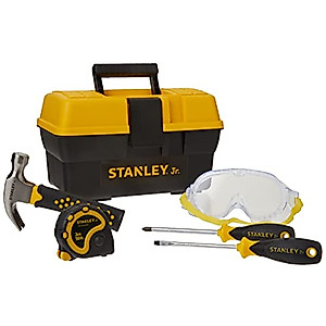 Stanley Jr. - Tool Box and 5 pcs Set of Tools, Tool Set Ages 5+ (TBS001-05-SY), Mixed