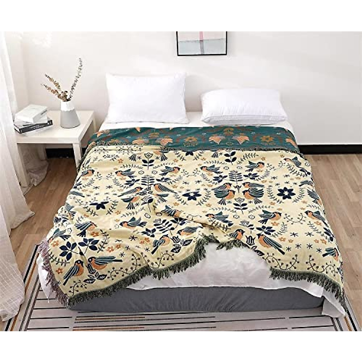 MSGKV Boho Throw Blankets 100% Cotton Throw Blankets for Couch Bed 60''Wx 80''L Double Sided Knit Blanket Super Soft Blanket Cover Sheet Reversible Blanket Wearable Blanket