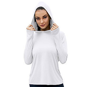 Women's UPF 50+ Sun Protection Hoodie Long Sleeve Lightweight Sun Shirt for Fishing White L
