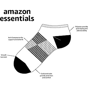 Amazon Essentials Unisex Kids' Cushioned Athletic Low Cut Socks, 6 Pairs, Black/White/Grey, Medium