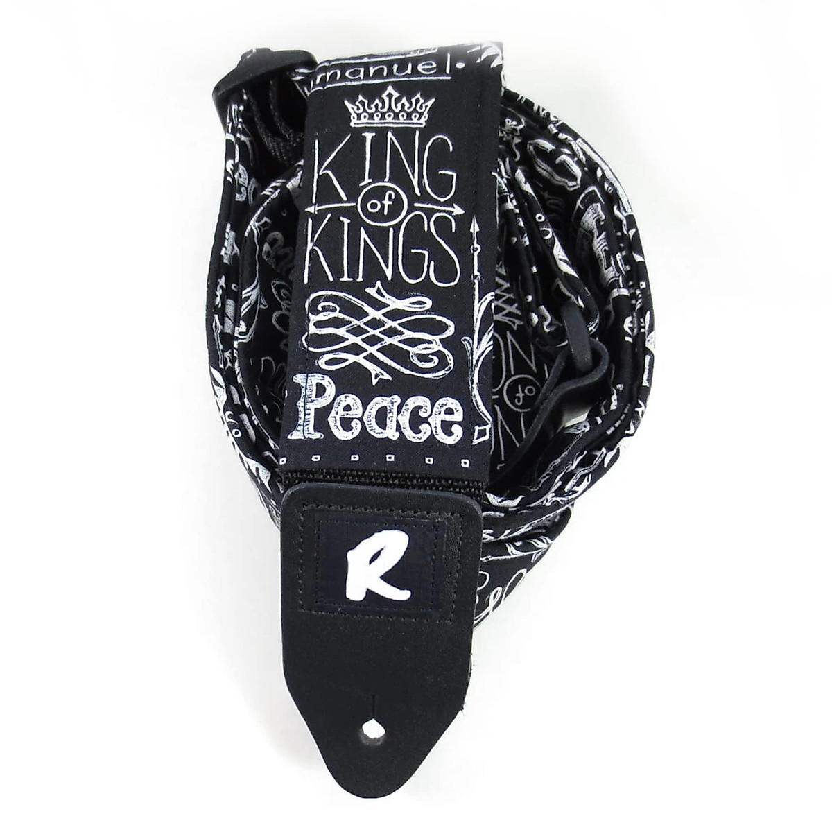 Jesus Guitar Strap, Black and White Genuine Leather Ends, Includes 2 Strap Locks & 1 Pick. Adjustable Strap, For Bass, Electric & Acoustic Guitars Gift for Guitar Players Men, Women & Kids