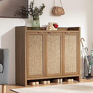 SICOTAS Rattan Shoe Storage Cabinet, 30 Pairs Shoe Cabinet Storage for Entryway, 6-Tier 41" Tall Shoe Cabinet Storage, Farmhouse Boho Storage Cabinet with Doors for Entryway Hallway Closet Living Room