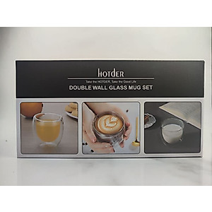 hotder Double Wall Insulated Glasses 8.5 Ounces-Clear Glass Coffee Cups,Clear Coffee Mugs … (2 PACK)