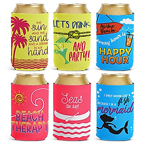 12 oz Beach Themed Neoprene Can Cooler Sleeves for Soda, Beer, Beverages (12 Pack)