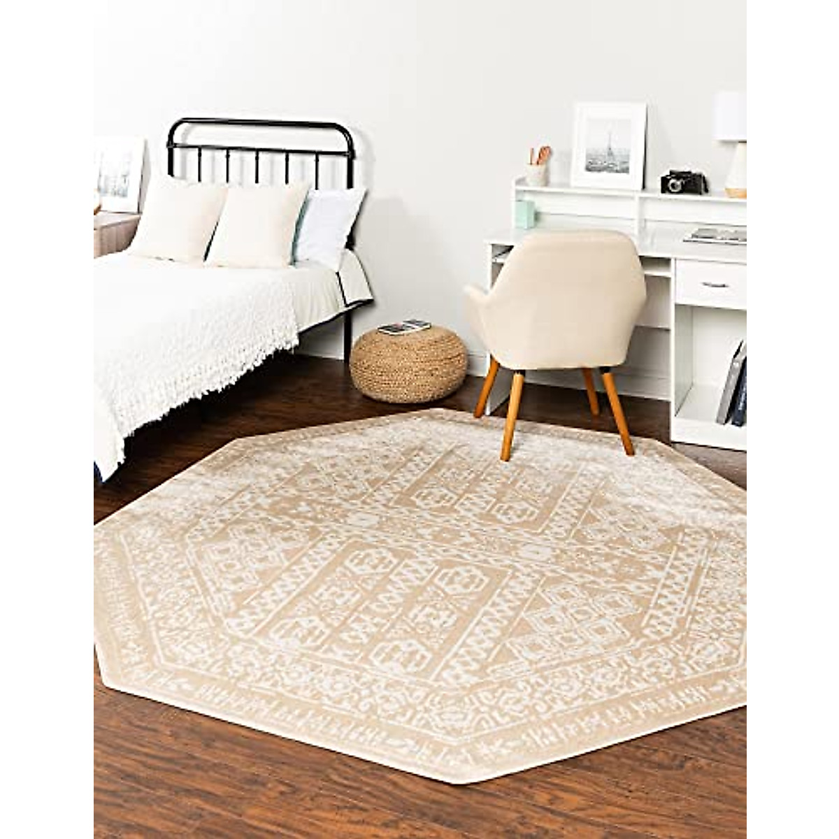 Unique Loom Oxford Collection Area Rug - Magdelan (7' Octagon, Beige/Ivory)