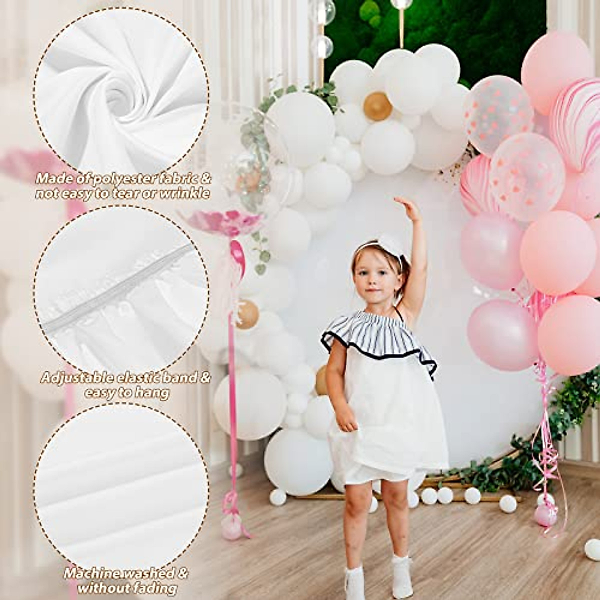 Round Backdrop Cover Polyester Pure Circle Photography Background Round Stand Photo Backdrop Cloth for Birthday Party Decorations (White,7.5 Ft)