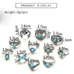 HSQYJ 11Pcs Vintage Silver Stacking Knuckle Rings Set Bohemian Gothic Turquoise Midi Animal Rings Sets for Women Girls Jewelry Accessories (11Pcs Turquoise Animal Set)
