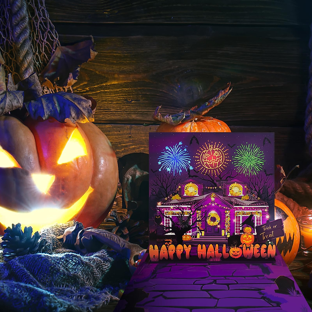 DTESL Halloween card，with firework light and music, 3D pop-up halloween card for Kids, Friend, Boyfriend, Girlfriend, Husband, Him, Women，Halloween Holiday Cards (Purple)
