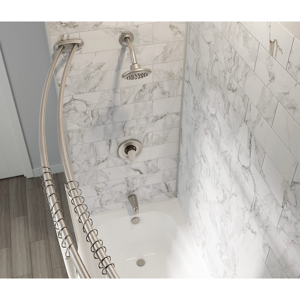 Moen Matte Black Adjustable 57 to 60-Inch Double Curved Shower Rod, Permanent Wall Mounted Shower Curtain Rod, Metal, DN2141BL