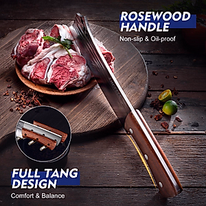 Topfeel 2PCS Meat Cleaver & Heavy Duty Bone Chopper Knife Set, Hand Forged German High Carbon Stainless Steel Butcher Knife for Home Kitchen & Outdoor