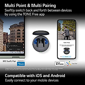 LG TONE Free True Wireless Bluetooth Earbuds T90 - Adaptive Active Noise Cancelling Earbuds with Dolby Atmos, Black, Small