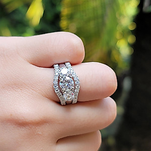 DovEggs 0.85CTW GHI Moissanite Lab Created Diamond Half Eternity Curved Enhancer Guard Wedding Rings 14k Gold QUALITY Sterling Silver Anniversary Wedding Rings for Women(Wedding Band Only, 8)