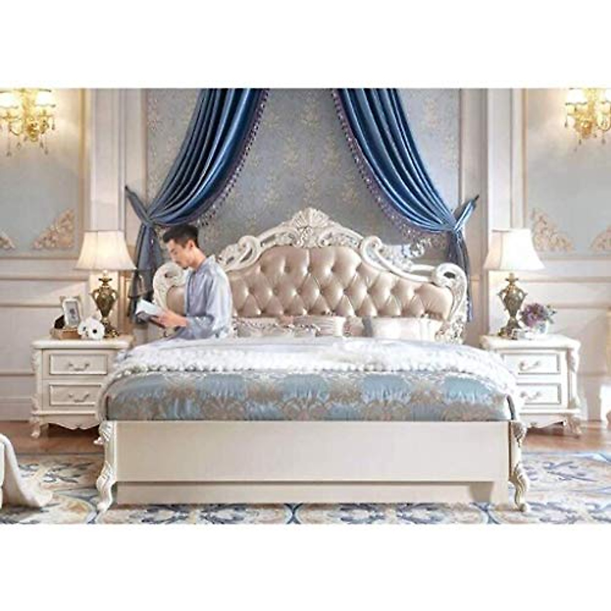 AYKDAS Bedside Table Bedroom Bedside Table, Bedside Table Bedside Table Furniture European White Simple Bedroom Storage Cabinet Living Room Furniture 2 Drawer Side Cabinet