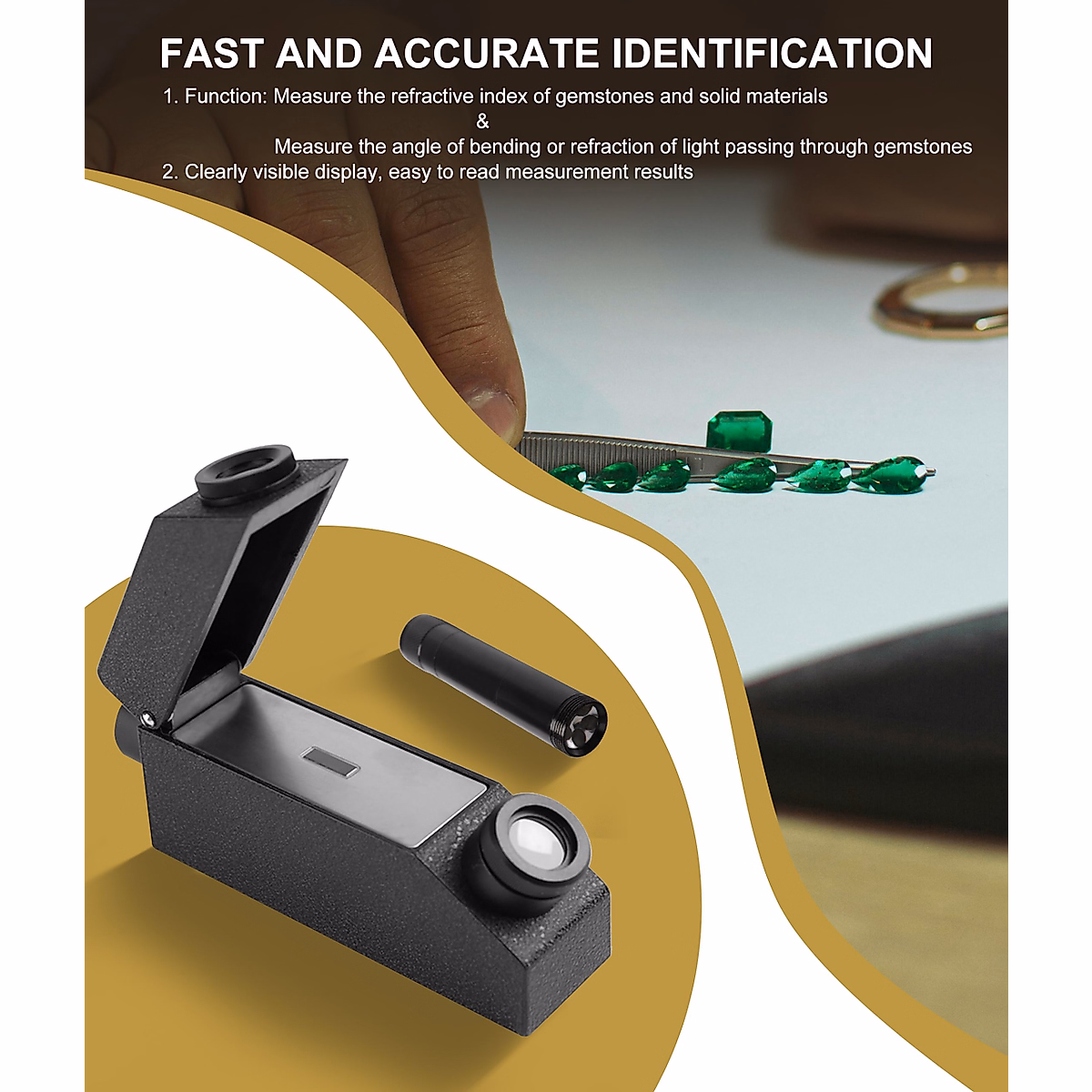 Refractometer, Jewelry Refractometer, RHG181 1.30 to 1.81 Professional ldentification Refractometer, Portable Refractometer with 3ml Reflective Index Fluid, f