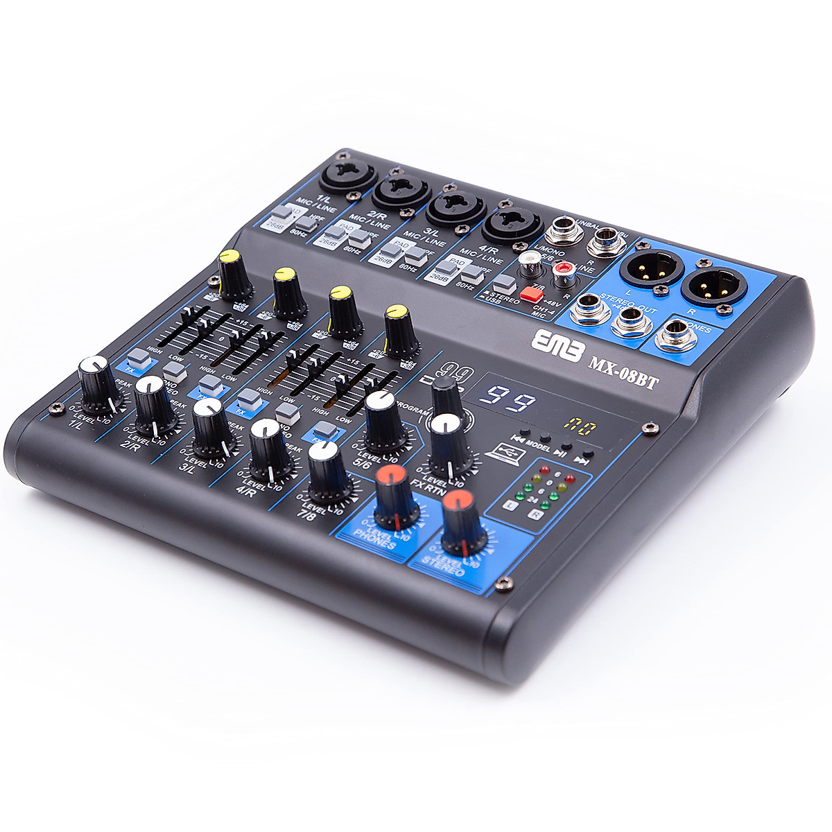 EMB MX08BT 99 DSP 8-Channel Audio Mixer Mixing Console MP3 Sound Desk With Bluetooth