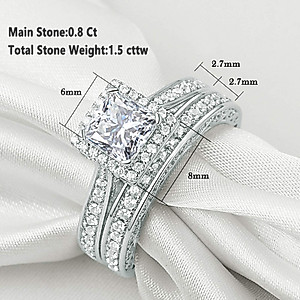 Newshe 1.5Ct Wedding Rings for Women Engagement Ring Set and 925 Sterling Silver Wedding Bands White Cz Size 8
