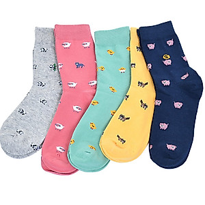 5 Pairs Women Crew Socks Casual Cute Cotton Animal Socks Long Ankle Socks Design Gifts for Women Girls X1-animals903