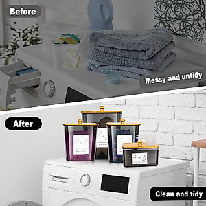 Zingbee 4 Pack Laundry Powder Container & Dryer Sheet Holder with Lids, Scoops & Labels - Plastic Laundry Organizer and Storage Jars for Pods, Detergent