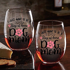 Pishovi I Just Want To Be A Stay At Home Dog Mom Wine Glass with Gift Box, Dog Mom Gift, Mother's Day Gift for Fur Mama New Puppy Owners Dog Lovers Dog Mom, Birthday Christmas Gift for Dog Mom