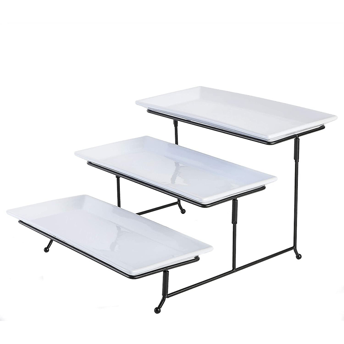 3-Tiered Stoneware Serving Tray Set with Metal Stand