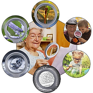 HYOIIO 10X Handheld Magnifying Glass-Lighted Reading Magnifier with 12 LED Lights Large and Real Magnifying Lens for Macular Degeneration, Seniors Reading, Soldering, Inspection, Coins