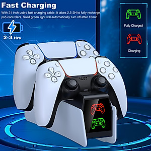 PS5 Controller Charging Station, PS5 Charging Dock Compatible with PlayStation 5 Faceplates Edge & Dual Controller, PS 5 Accessories Charging Dock Stand with LED Indicators & Charging Cable