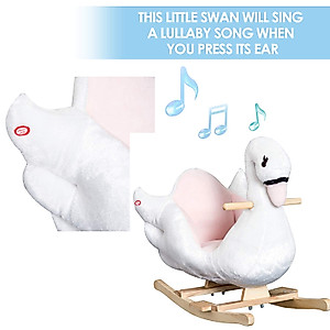 Qaba Kids Ride On Rocking Horse Plush Swan Style Toy with Music for Over 18 Months Children, White and Pink