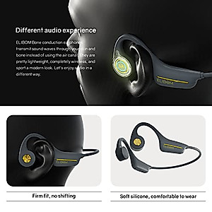 ELIBOM Bone Conduction Headphones, Bluetooth 5.2 Headset, Wireless Open-Ear Headphones, Up to 9 Hours Music&Call, IP65 Sweatproof Sports Earphones for Running, Cycling, Gym, with Arm Bag (Grey)