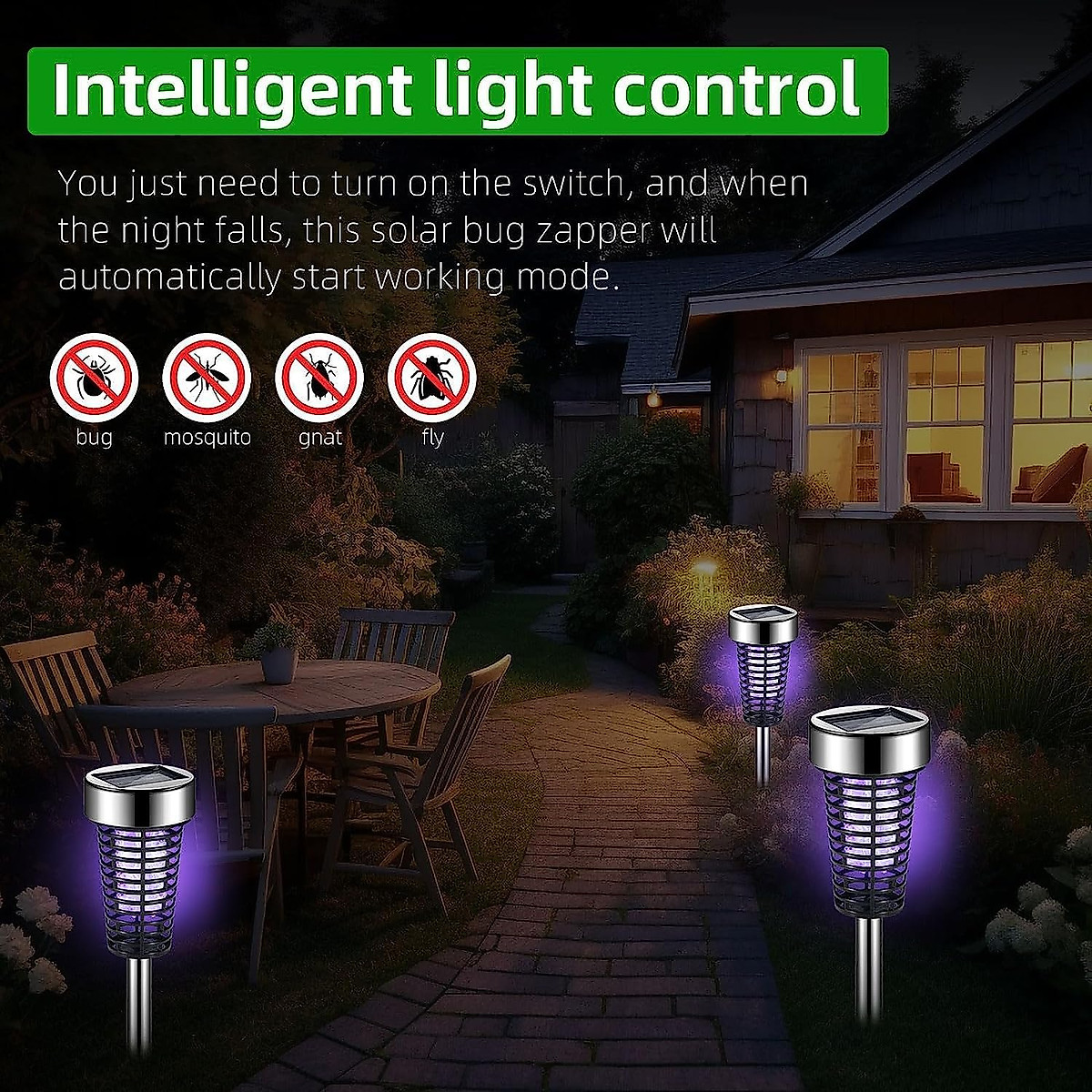 4 Pcs Solar Bug Zapper Outdoor 2024 Gnat Zapper Mosquito Killer for Bug Gnat Fly Small Flying Insect, Professional Bug Lights for Outside, Waterproof Mosquito Repellent for Patio Yard Farm Garden