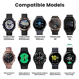 NotoCity for Vivoactive 3, Galaxy Watch 4 Galaxy Watch 5/Pro, 20mm Silicone Replacement Band for Forerunner 245/645, Galaxy Watch 4 Classic Watch 3 41mm/ Active 2(black-gray)