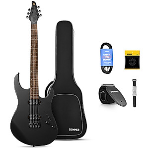Donner Solid Body Electric Guitar, Matte Finish 39 Inch Metal Electric Guitar Beginner Kits with Bag, Strings, Strap, Cable, Strings Dampener for Rock Music Lover, DMT-100 (Matte Black)