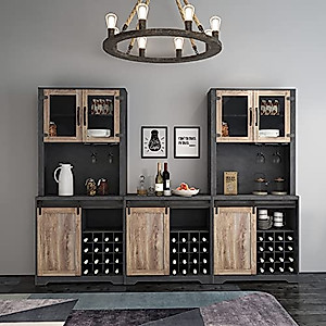 Holaki Wine Bar Cabinet,Kitchen Hutch Storage Cabinet with Sliding Barn Door and Shelves,Farmhouse Sideboard and Buffet Cabinet with Wine Rack,Coffee Bar Cabinet for Living,Dining Room,Kitchen(Black)