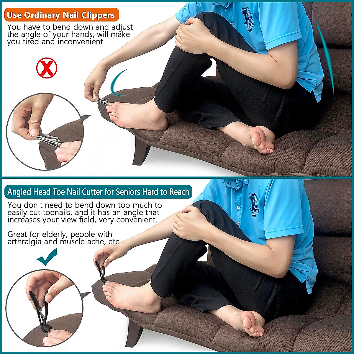 SG Nekoo Toe Nail Clippers for Thick Nails for Seniors, Angled Head Ultra Sharp Wide Jaw Opening Fingernail Clipper, Nail Trimmer with Catcher for Men Women