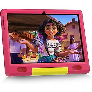LVILLE Kids Tablet 10" Android 12 Tablet PC 10.1" Display, Quad Core Processor, 2GB+32GB, 6000mAh, Kidoz Pre Installed, Parental Control Tablet for Kids, Wi-Fi, Bluetooth, Kid-Proof Case (Pink)