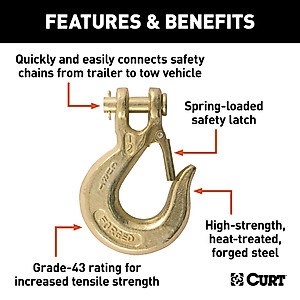 CURT 81910 1/2-Inch Forged Steel Clevis Slip Hook with Safety Latch, 35,000 lbs, 1-1/4-In Opening, 1/2" Pin