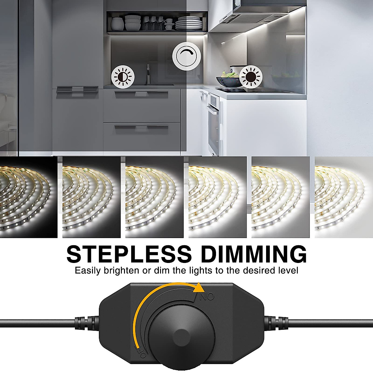 Onforu LED Strip Lighting Bright White, 65.6ft 6000K Dimmable Daylight White Tape Light, 20m 1200 LEDs 2835 Flexible Ribbon Easter Light, 12V Adhesive Rope Light for Kitchen, Under Cabinet, Bedroom